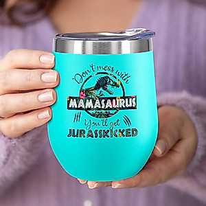 ATHAND Mothers Day Gifts for Mom,Mamasaurus Tumbler Gifts for mother in law with Lid 12oz Wine Glasses,Mom Cup Double Wall Insulated Coffee Mug,Birthday Gift for Wife Women (Mint)