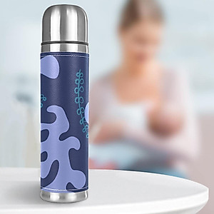 Stainless Steel Leather Vacuum Insulated Mug Seaweed Thermos Water Bottle for Hot and Cold Drinks Kids Adults 16 Oz