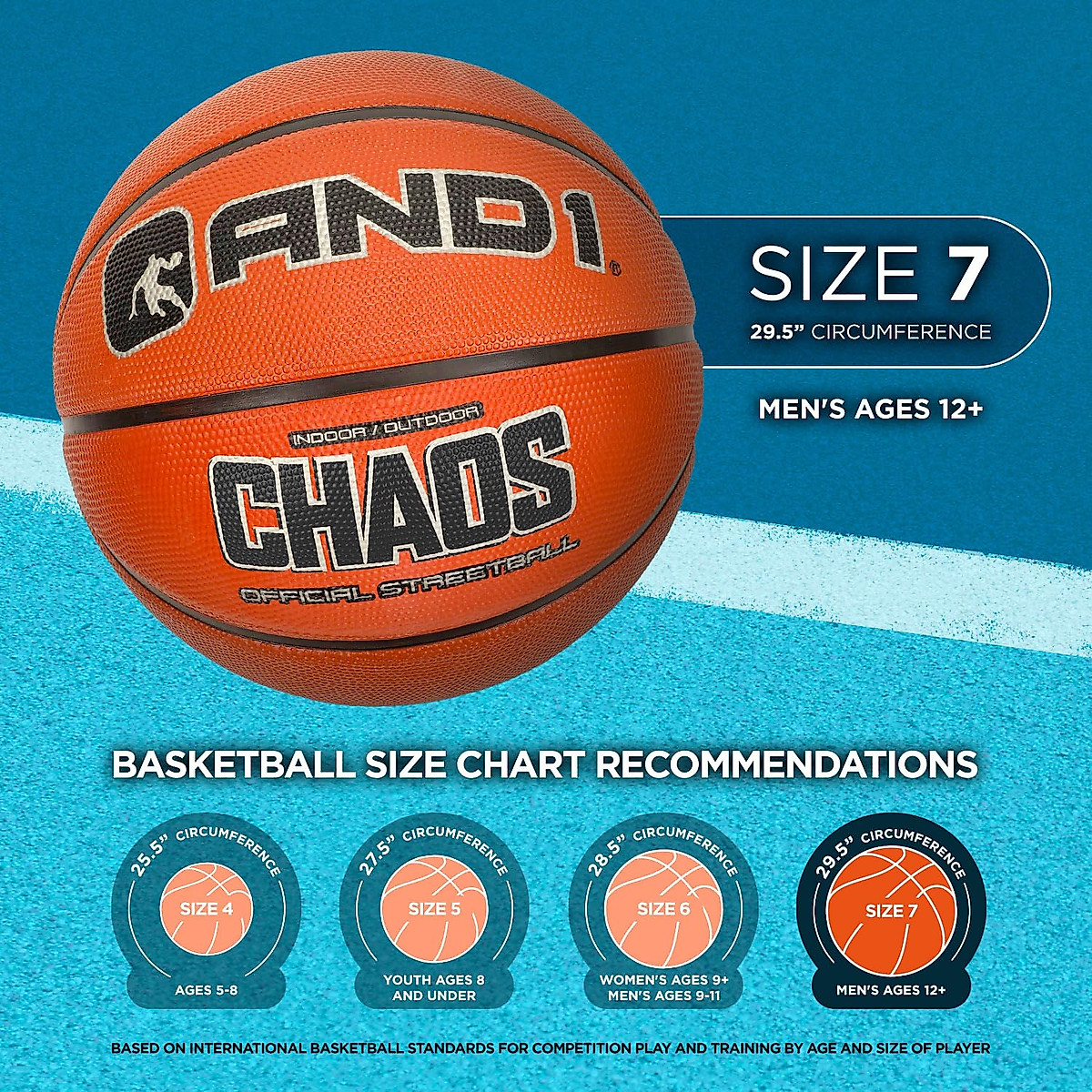 AND1 Chaos Rubber Basketball: Game Ready, Office Regulation Size (29.5”) Streetball, Made for Indoor/Outdoor Basketball Games- Graffiti Series