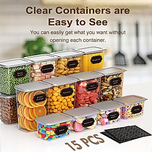 Homhut Airtight Food Storage Containers With Lids 15pcs Organization Canisters Kitchen Bpa Free Plastic Pantry Containers Storage Set for Pasta, Cereal, Dry Food, Flour and Sugar-60 Labels