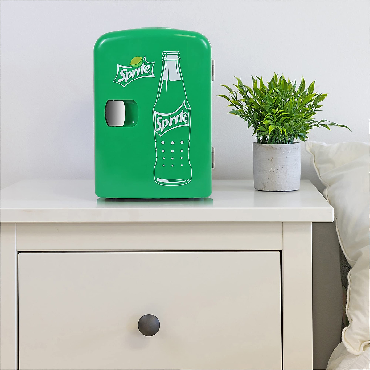 Sprite 4L Mini Fridge 6 Can Portable Cooler Warmer Personal Travel Refrigerator for bedroom skincare room car Office makeup Cosmetics beverage Snacks Lunch Drinks Cords Desk Home Dorm Green