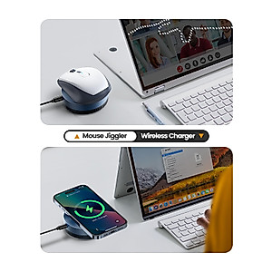 STARSIKI 2-in-1 Mouse Jiggler and Wireless Charger, Mouse Mover Undetectable Device Automatic Phone Charging Pad, Quiet Mice Shaker Wiggler Giggler Juggler to Keep Moving for Office/Work from Home