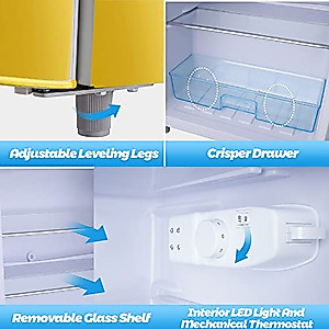 WANAI MIni Freezer 3.2 Cu.Ft Refrigerator 2 Door 7 Level Adjustable Thermostat Control Top-Freezer Refrigerator Lock Fresh Energy Saving Yellow