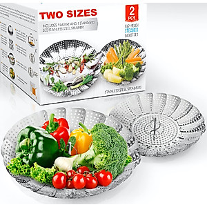 Two-Pack Vegetable Steamer Baskets (Two Sizes) Folding Expandable Steamer Inserts for Instant Pot Accessories, Safety Tool, Stainless Steel, Pressure Cooker, Pot in Pot, Food Steamer Cooking