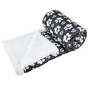 long rich Printed Dog paw Flannel Reverse to Sherpa Throw Blanket, Gray, by Happycare Textiles