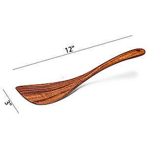Jilla-hla Wooden Spatula Wooden Turner Acacia Wood,Long Handle Flat Frying Spatula Handmade for Kitchen Cookware (Frying Spatula)