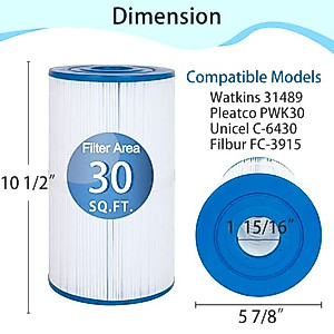 Future Way PWK30 Hot Tub Filters Compatible with Watkins 31489, Pleatco PWK30, Unicel C-6430, Filbur FC-3915 Hot Springs Spa Filters, 30 sq.ft, 2-Pack