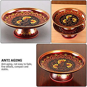 PRETYZOOM Buddhist Plate Offering Bowls Fruit Tray Food Dessert Snack Blessing Fruit Tray Tinplate Bowl for Altar Use Rituals Incense Smudging Decoration (Dark Red)