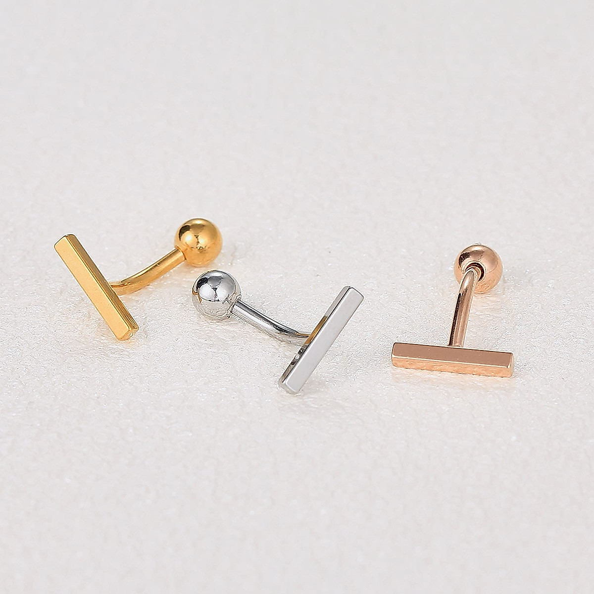 SERYNOW 14g Bar Belly Button Rings Piercing Surgical Steel Belly Button Piercing Bar Belly Rings Curved Navel Barbell Piercing Jewelry (Silver Gold Rose Gold 3pcs)