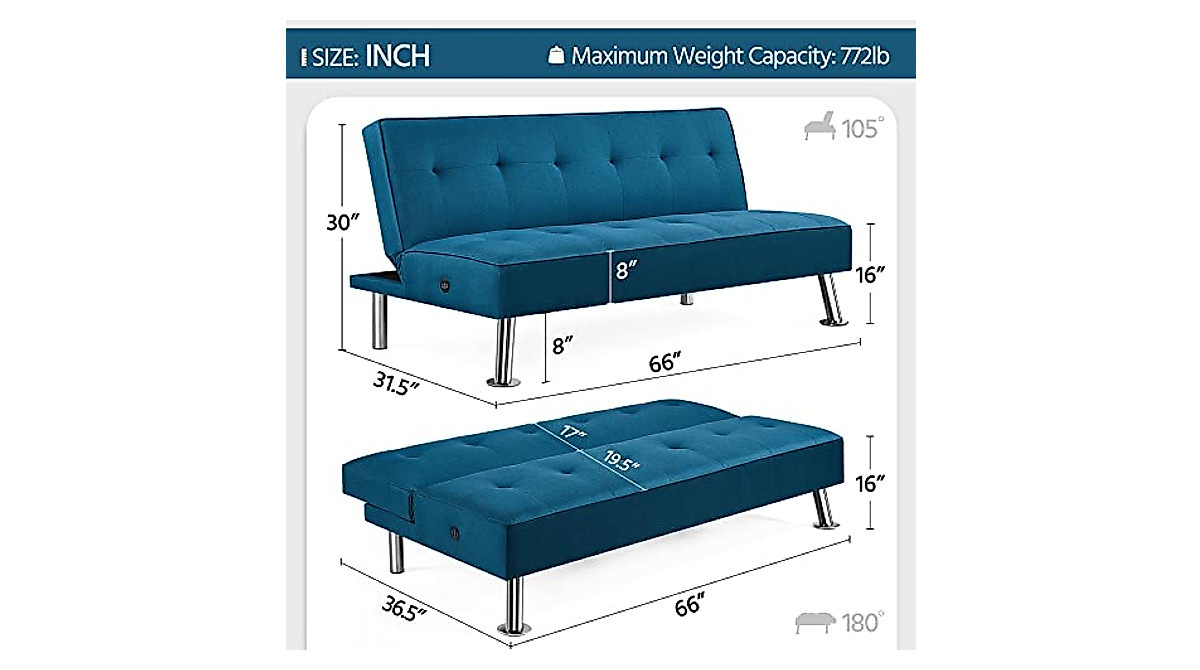 Yaheetech Convertible Futon Sofa Bed with USB Ports