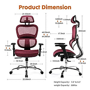 Ergonomic Office Chair,Large High Back Office Chairs Ergo3D Rolling Desk Chair with 4D Adjustable Armrest,3D Lumbar Support,Adjustable Headrest,Breathable Mesh Computer Gaming Executive Swivel Chairs