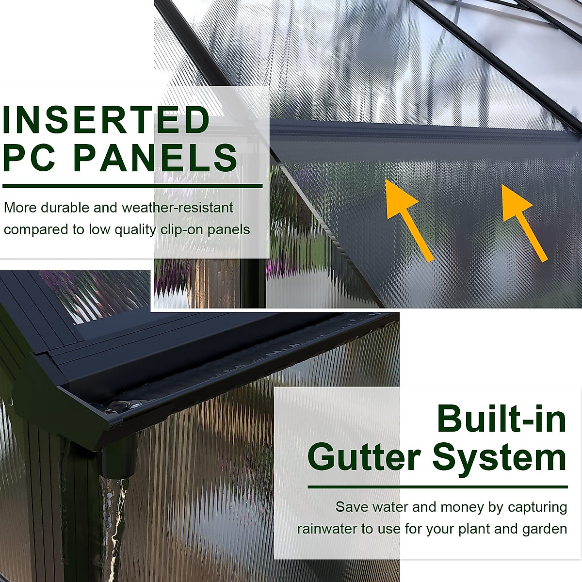 AMERLIFE 8x10x7.5 FT Polycarbonate Greenhouse 2 Sliding Doors 2 Vent Window Walk-in Premium Greenhouse Storage Shed Sunroom Aluminum Large Hot House for Outdoor Garden Backyard Matte Black