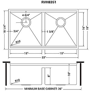 Ruvati 33-inch Workstation Rounded Corners 50/50 Double Bowl Undermount Kitchen Sink - RVH8351