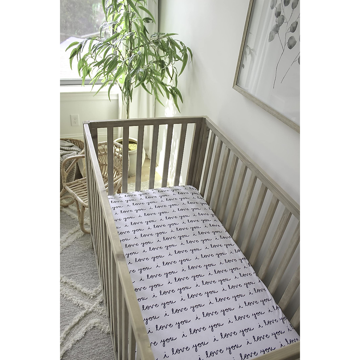 NODNAL CO. Fitted Crib Sheet - 100% Cotton for Baby Girl/Boy Nursery Bedding - Gender Neutral Patterns and Colors - Unisex for Standard Baby or Toddler Crib Mattress (I Love You)