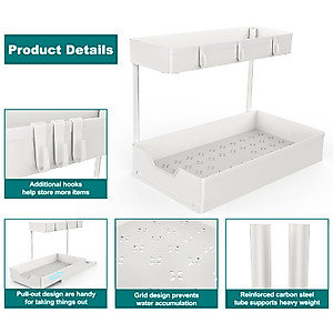 2-Tier Under Sink Organizers and Storage 2 Pack Sliding L-shape Under Cabinet Organizers For Narrow Space Multi-purpose Sink Organizer for Bathroom Kitchen Drawer(White 2 Pack)