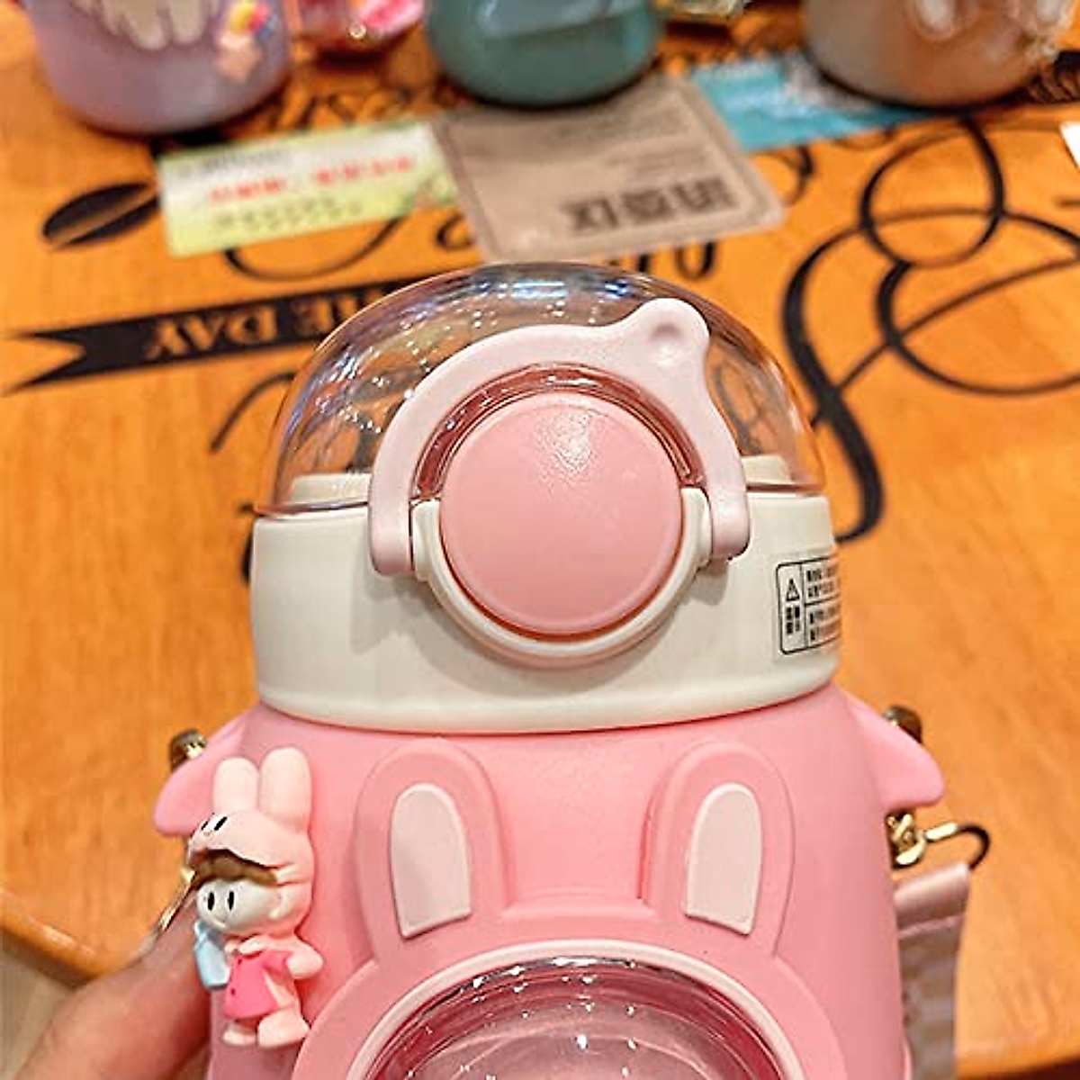 KHWABEEDA Cute Water Bottle with Straw Kawaii Reusable Jug Strap for Boys Girls Kids Stainless Steel, Leak-Proof, Insulated Aesthetic Space Animals Astronaut Cup School (Purple) (WBHTLZHPOQ)