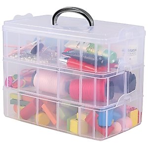 Kiddream 3-Tier Stackable Storage Container with dividers, Clear Plastic Boxes for Art Craft/Jewelry/Sewing Supplies, 30 compartments