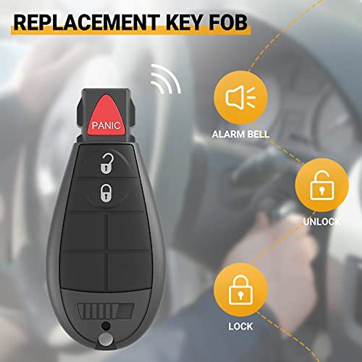 Key Fob Keyless Entry Remote Compatible with 2008-2016 Dodge Ram Truck 1500 2500 3500 Journey Challenger Grand Caravan Grand Cherokee Commander Chrysler IYZ-C01C M3N5WY783X Key Replacement