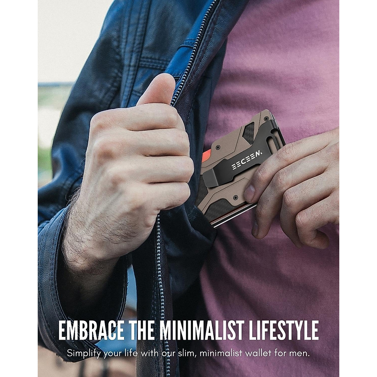 WeeDee Minimalist Slim Wallet for Men - Carbon Fiber Tactical Wallets with Clear ID Badge Holder RFID Blocking - EDC Aluminum Metal Wallet Credit Card Holder with Money Clip