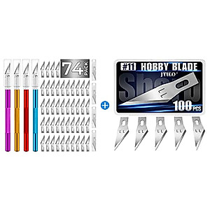 74 Pack Hobby Knife Exacto Knife with 4 Upgrade Sharp Hobby Knives and 70 Spare Craft Knife Blades, 100 PCS Exacto Knife Blades, SK5 Carbon Steel #11 Exacto Blades