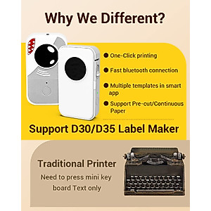 Phomemo 3 Roll D30 Adhesive White Continuous Thermal Label Paper 1/2 in X 20 Ft (15mm X 6m) Black on White, for Phomemo D30/D35 Label Maker