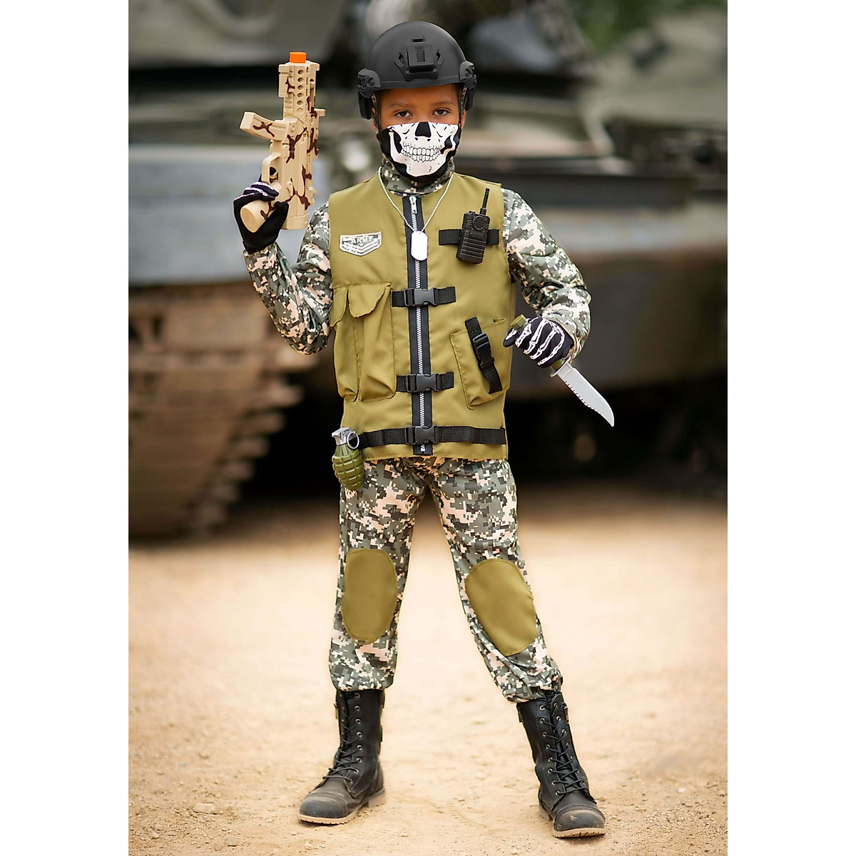 Kids Camo Trooper Costume Tactical Vest Camouflage Army Bundle w/Gloves
