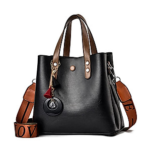 GJGJTER Top-handle Handbags Tote for Women Soft PU Purse Shoulder Crossbody Bag with Exquisite Pendant-Black