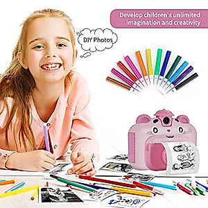 Instant Print Digital Kids Camera,Selfie 1080P Video Camera for Kid with 180° Rotating Len,32GB TF Card,Print Paper,Color Pens Set,Rechargeable Toy Camera for 3-12 Years Old Girls Boys Birthday (Pink)