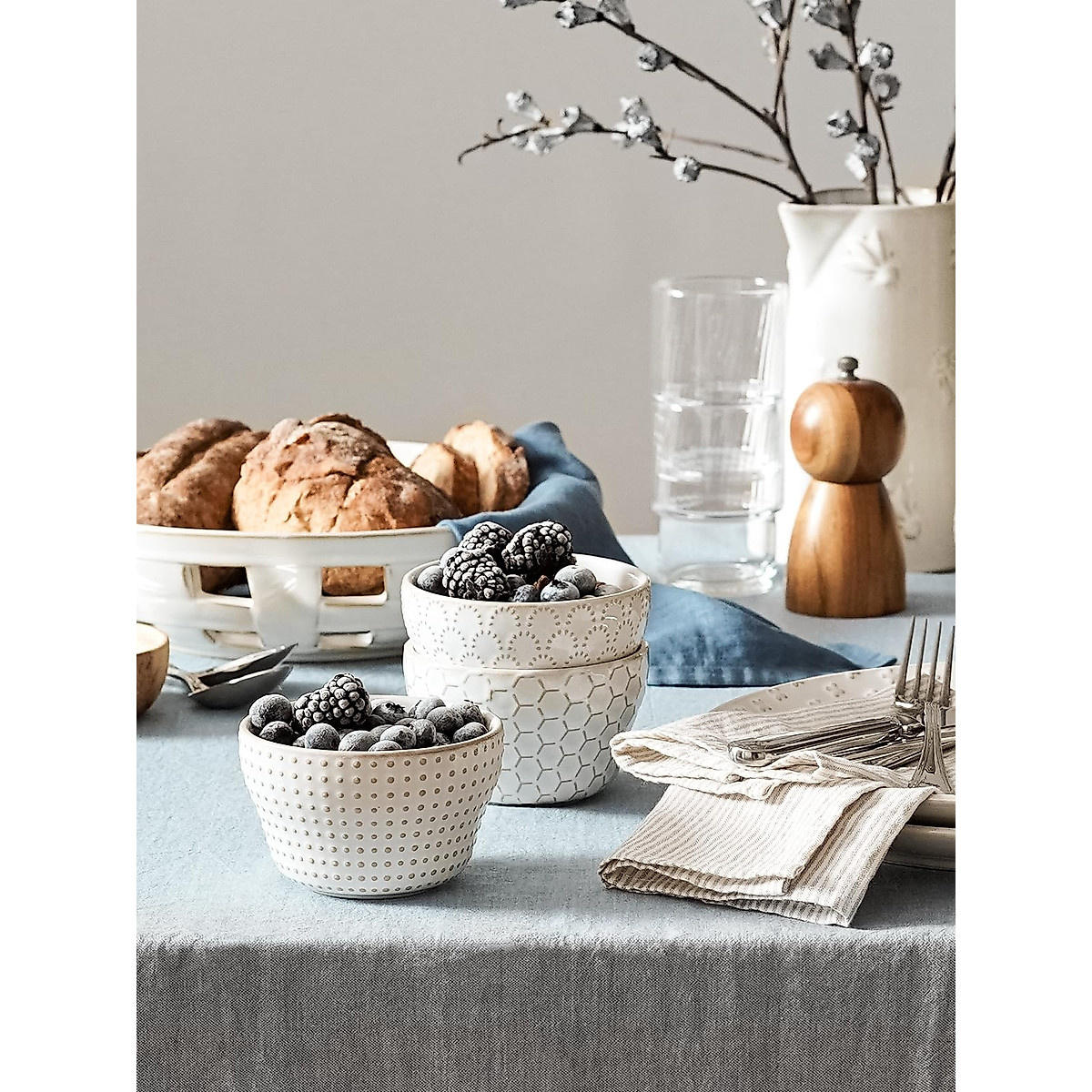 LE TAUCI Small Bowls 8 oz, Dessert Bowl, Ice Cream Bowl for Chili Dipping Sauce Coffee Bouillon, Ceramic Soup Cups - 4 inch, Set of 4, Arctic White