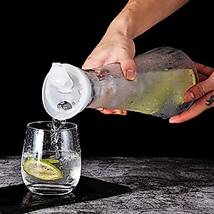 2Pcs Plastic Water Pitcher Clear Juice Containers with Flip Top lids - Narrow Neck for Easy Grip Wide Mouth - Juice carafe for Iced Tea, Powdered Juice, Cold Brew, Mimosa Bar (1550ml / 52.4oz)