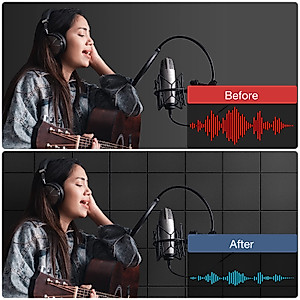 Lebenforce Self-adhesive Acoustic Panels Tiles 12 Pack, 12" X 12" X 0.4" Polyester Sound Proof Padding, High Density Soundproof Wall Panels, Sound Absorbing panel for Home & Offices (Black)