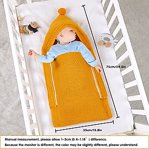 Newborn Baby Swaddle Blanket Knitted Baby Hooded Sleeping Bag Soft Warm Stroller Wrap Cozy Receiving Blanket for 0-6 Months Boys Girls (Yellow)