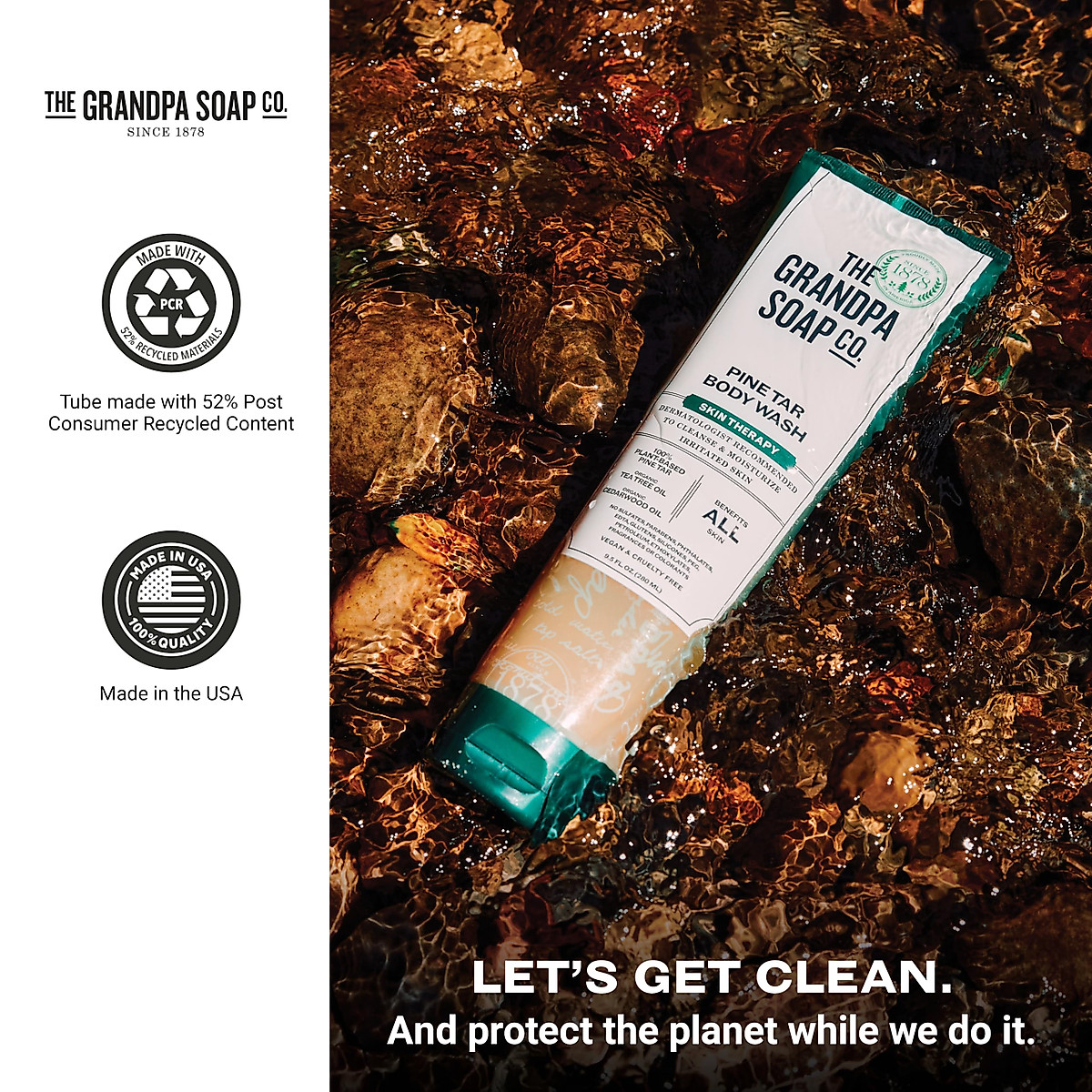 The Grandpa Soap Company Pine Tar Body Wash - Dermatologist Recommended to Cleanse & Moisturize Irritated Skin, Deodorizing Power, With Pine Tar & Tea Tree Oil, 9.5 Fl Oz