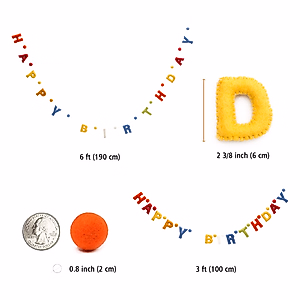 Glaciart One Happy Birthday Garland - Natural Handmade Wool Letters & Balls - Birthday Party Decorations & Party Supplies - Ready-to-Hang Art - 6Ft, Rainbow-Colored