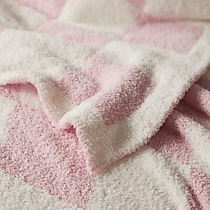 MIDO HOUSE Microfiber Throw Blanket Ultra-Soft Fuzzy Bed Blanket Reversible Knitted Checkerboard Pink Throw Blankets for Couch 52 x 63 inch