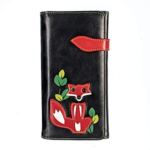 Fox Wallet Women | Trifold Clutch Wallets For Women | Fox Purse | High Capacity Womens Wallet | Fox Checkbook Wallet | Unique Women Wallets | Fox Wallets For Girls | Vegan Leather Wallets For Women