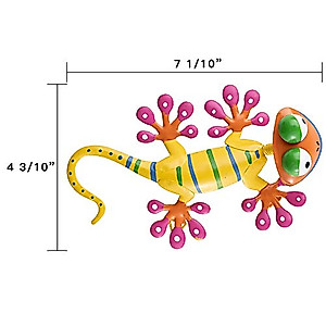 hogardeck Metal Gecko Outdoor Wall Decor, 4 Pack Lizard Wall Art Garden Sculptures &amp; Statues with Shaking Head Outdoor Spring Decor for Front Yard Fence Patio