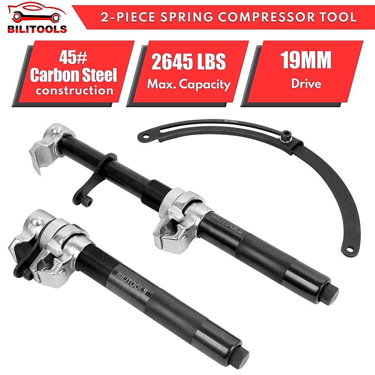 BILITOOLS 2-Piece Coil Spring Compressor Tool Heavy Duty Macpherson Strut Spring Compressor Set with Safety Jaws and Holder, Max Load.2645LB