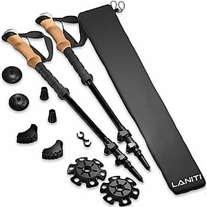 Nordic Walking Stick Adjustable Locks Expandable to 54" Lightweight Trekking Hiking Poles 10 Replacement Tips