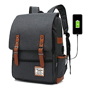FEWOFJ Professional Laptop Backpack, Women Vintage College School Bookbag - Black