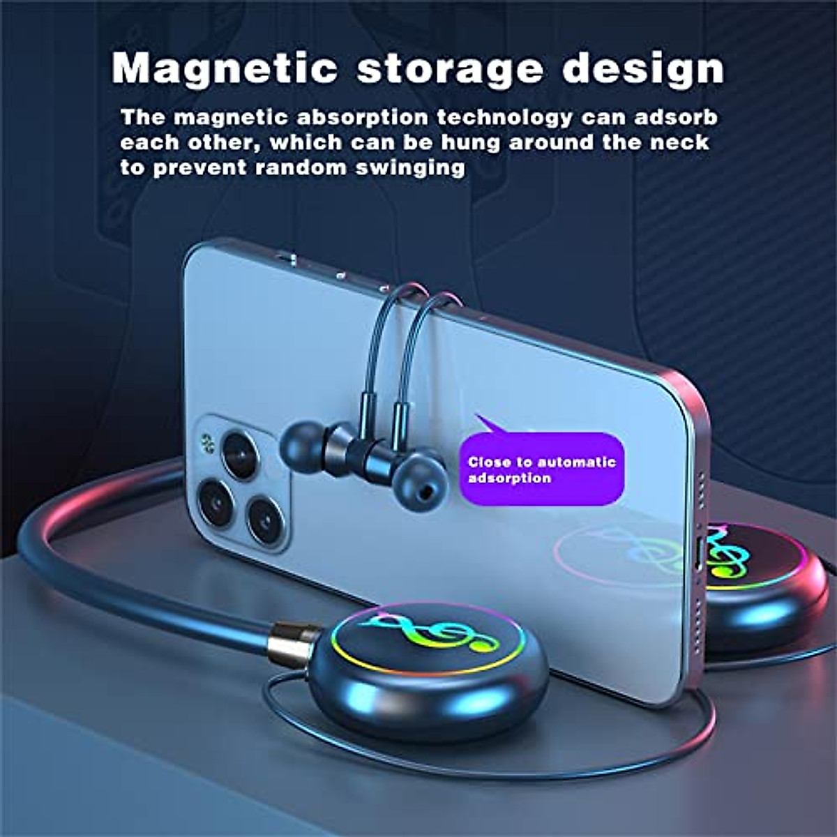 Wireless Bluetooth Halter Neck Headphones RGB Led Breathing Lamp Multi-Function Sports Earbuds in-Ear 5.3 Support Sd-Card, 3D Stereo Sound for Sports Gym