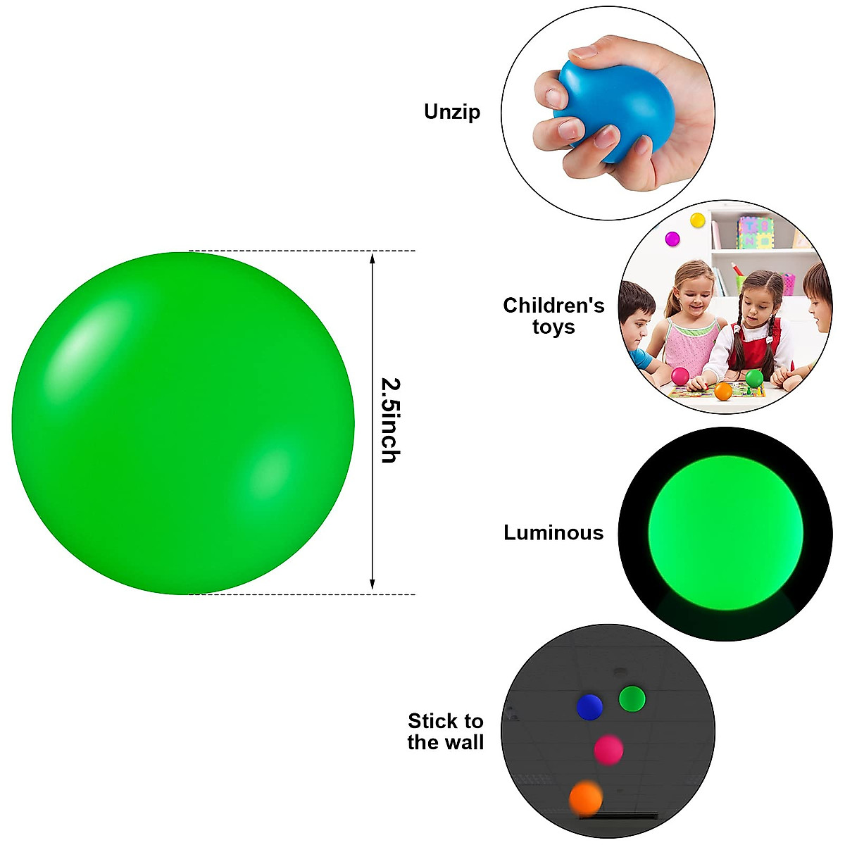 12 Pieces Glow in The Dark Ceiling Sticky Balls That Stick to The Ceiling Ball Luminous Balls Glowing Sticky Wall Ball Stress Relief Relax Toy for Teen Kid Adult (Mixed Colors,2.5 Inch)