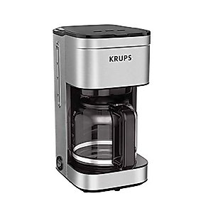 Krups Simply Brew Stainless Steel Drip Coffee Maker 10 Cup 900 Watts Coffee Filter, Drip Free, Dishwasher Safe Pot Silver and Black