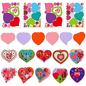 D4DREAM Valentines Day Heart Stickers Craft Kit for Kids 24pcs DIY Heart Ornaments Heart Valentine Craft Kits for Wedding Adults Kids Valentine Gift Exchange Classroom Activity Art Project