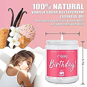 Happy Birthday Candle Gifts for Women - Unique Gift for Best Friend - Vanilla Sugar and Buttercream Candles Gift idea for Her Sister Mom Coworker Classmate Bestie Present 7 oz