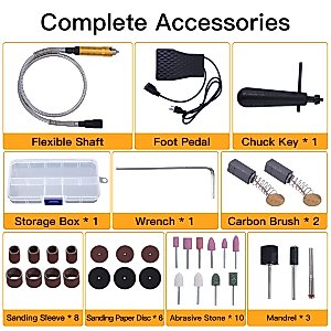 1000W 30000RPM Electric Flex Shaft Rotary Tool Foot Pedal Control Flex Shaft Hanging Grinder Carver Can Forward-Reverse Rotation, Multi-function Kit with Accessories for Carve-Buffing Diy Craft work