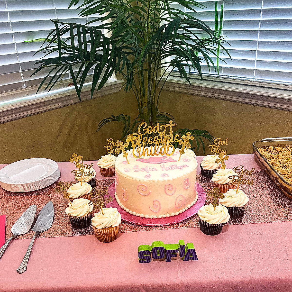 JeVenis 25 PCS Glittery Gold Bless this Child Cake Topper Baptism Cupcake Toppers Cross Cupcake Topper Baptism Cake Topper Cross Cake Decoration Baptism Party Decorations