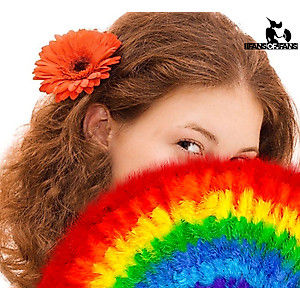 Rainbow Feather Folding Hand Rave Fan 45cm, Fancy Dress Wedding Party Gift Outdoor Vintage Dance Photoshoot Pride Hand Fan Gay Fan(LGBTQ)