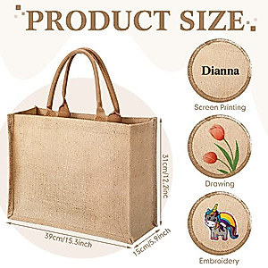 12 Pack Burlap Tote Bag Large Jute Tote Bags with Handles Blank Burlap Reusable Grocery Bags Water Resistant for Bridesmaid Gift Travel Shopping DIY Crafts Bags,jute Black, 15.4x12.2x5.9 Inches