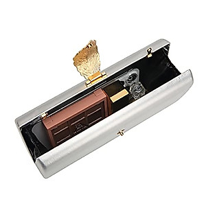 Beaguful Women's Fashion Evening Bags with Golden Leaves Crossbody Shoulder Handbag Chain Removable Silver